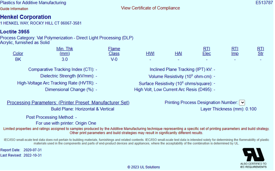 3D Printing FST-Grade Parts with Certified Formula